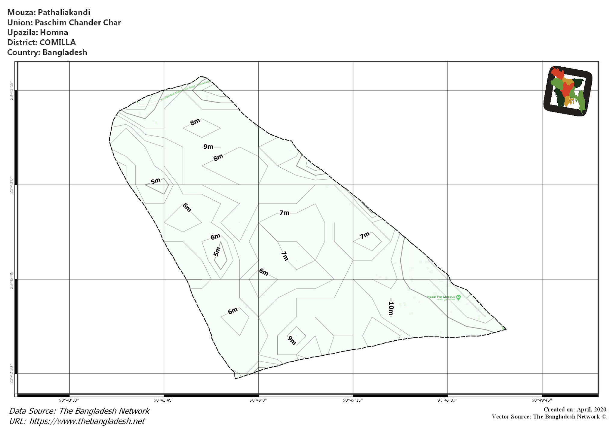 Map of Pathaliakandi Mouza, Homna, Comilla