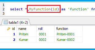 Code Samples: MySQL > Create Function > Call MySQL Function > Execution ...
