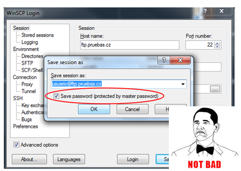 Ten cuidado si guardas las contraseñas de tus sesiones con WinSCP...