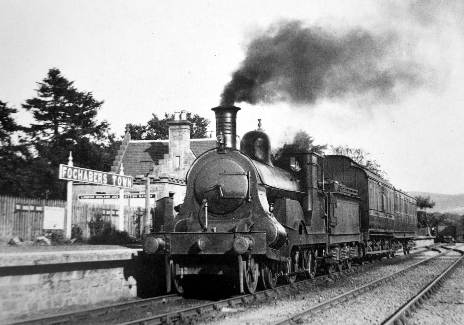 Tour Scotland: Old Photograph Railway Station Fochabers Scotland