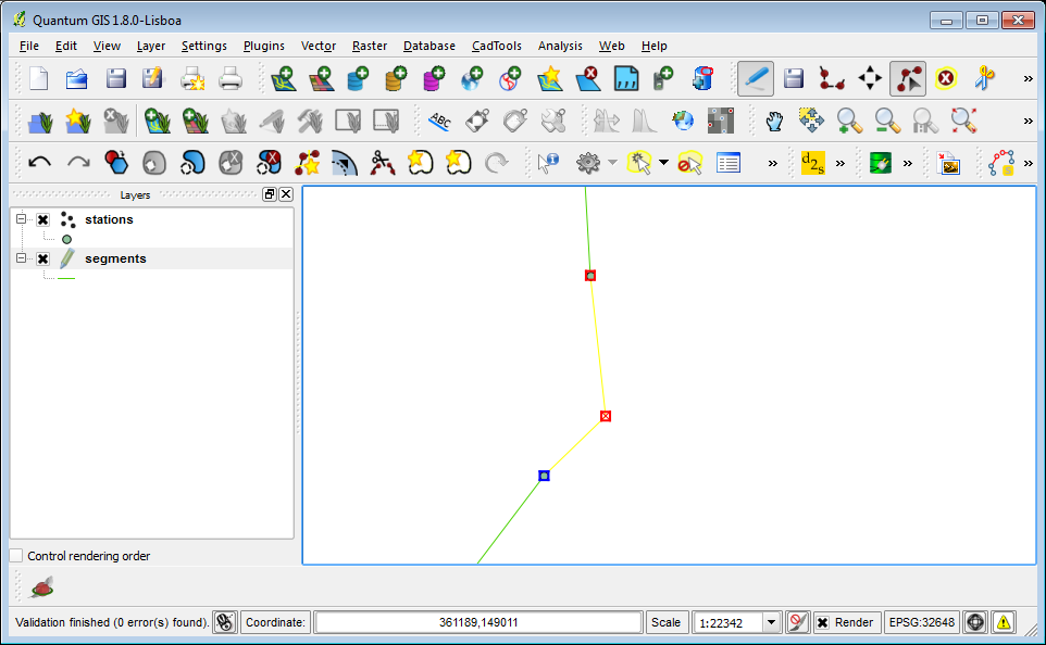 dominoc925: Edit line segments to snap to vertex nodes in Quantum GIS