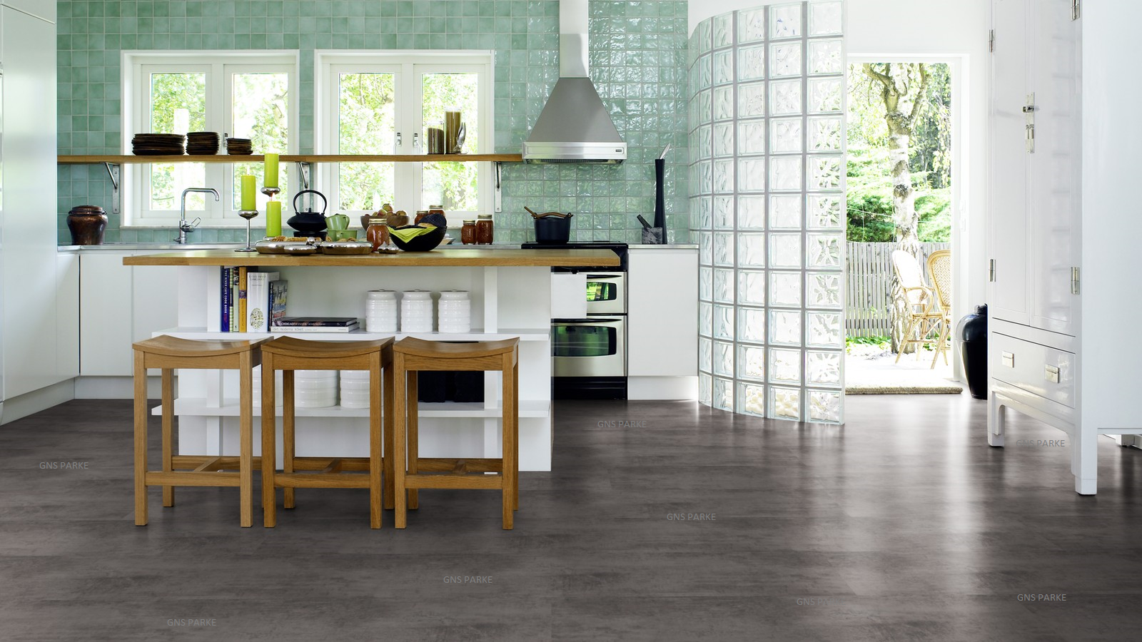 Karo Laminat Parke: Metalik Gri Düz Kenar Karo Laminat Parke