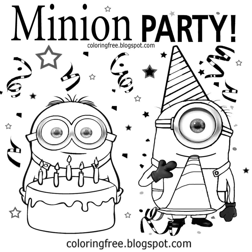 Minion Coloring Birthday Pages Minions Happy Party Drawing Kids ...