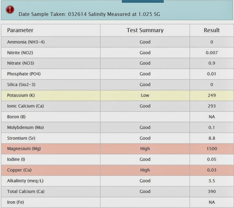 MasiniReef: Water Test Results End March