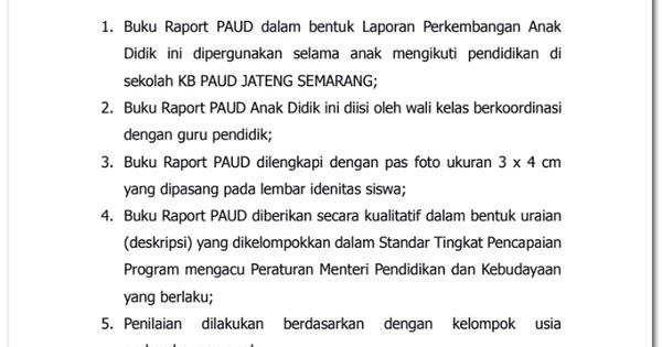 Contoh Format Raport TK PAUD Kurikulum 2013 - Berkas Sekolah
