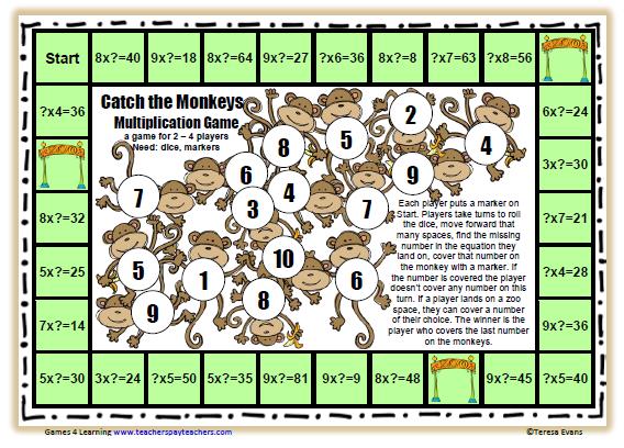 Homeschool Parent: Catch The Monkeys Multiplication Game