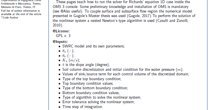 GEOframe: OMS Richards 1D integrator