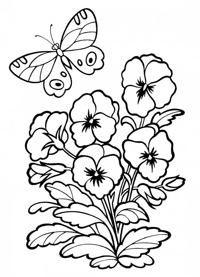 8 Free downloads anti stress coloring pages "Pansies" + color hint