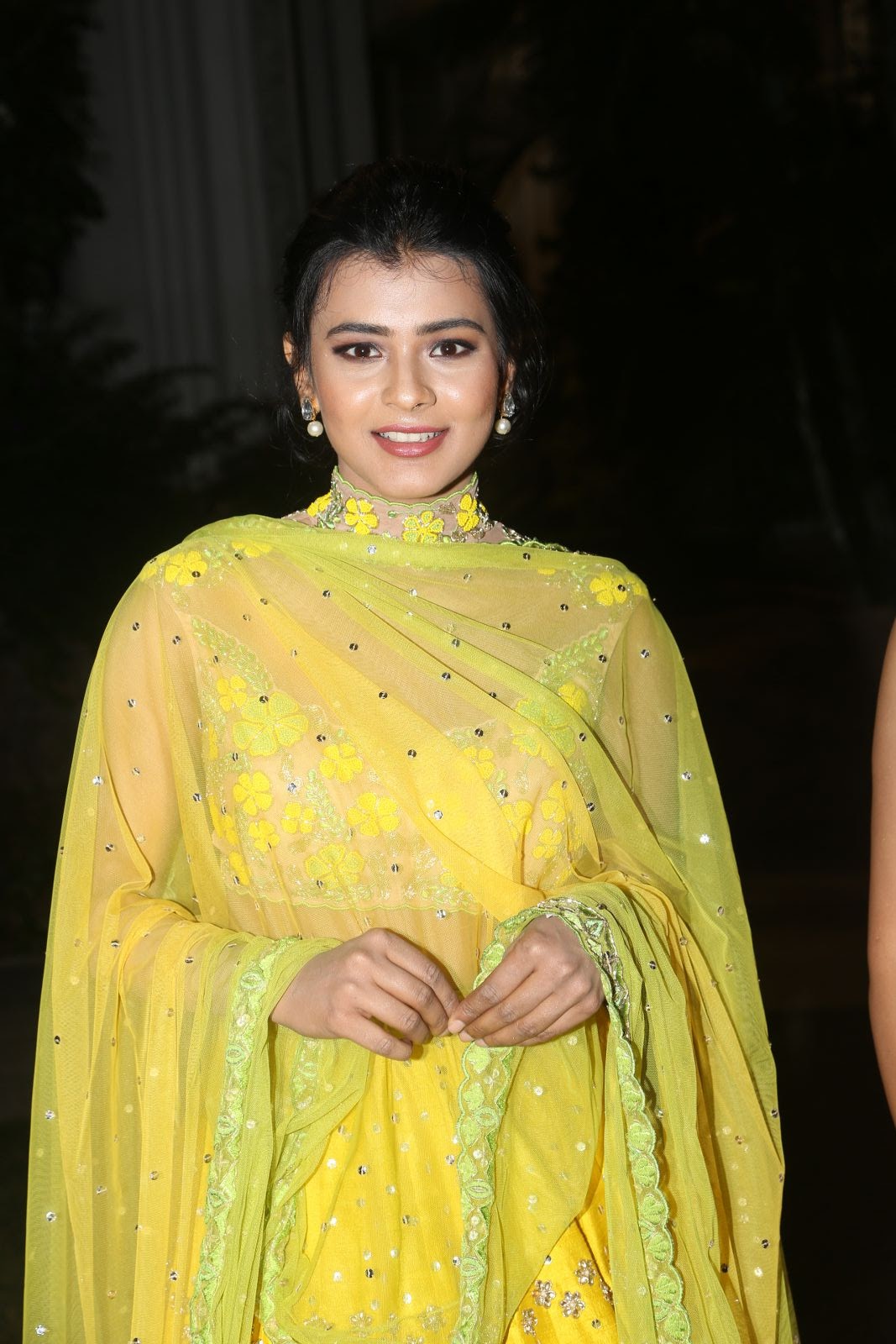 Hebah Patel photos in yellow Ghagra