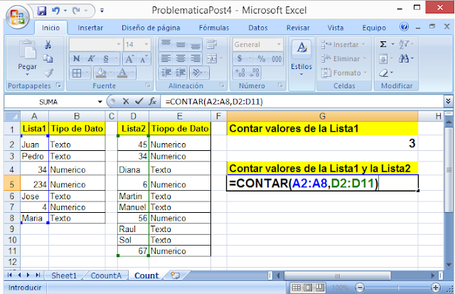 Funciones Contar y Contara en Excel