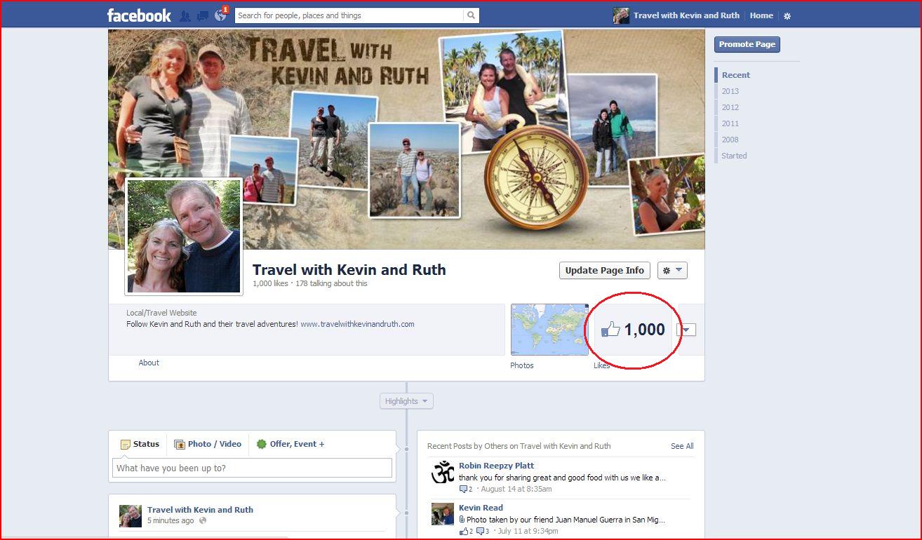 Travel with Kevin and Ruth: A facebook milestone for us!