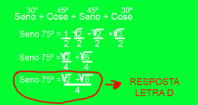 A partir dos valores de sen 30°, cos 30°, sen 45°, é possivel ...