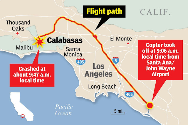 Maps of Kobe's Helicopter Flight Path, Air Traffic Control & Weather