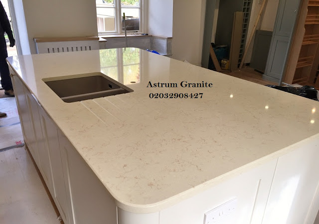 Best Cream Mirror Quartz Kitchen Worktop in London | Astrum Granite