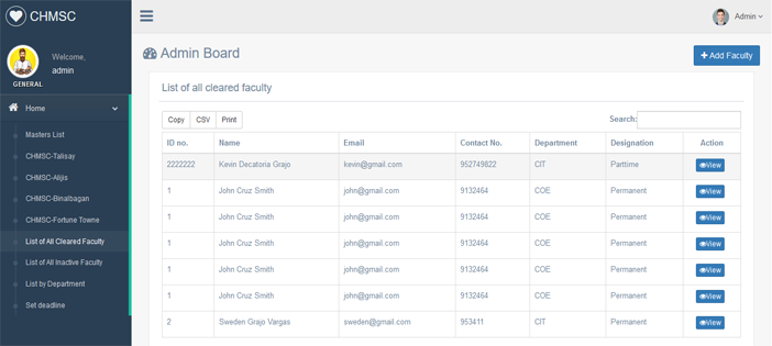 Online Faculty Clearance System in PHP with source code