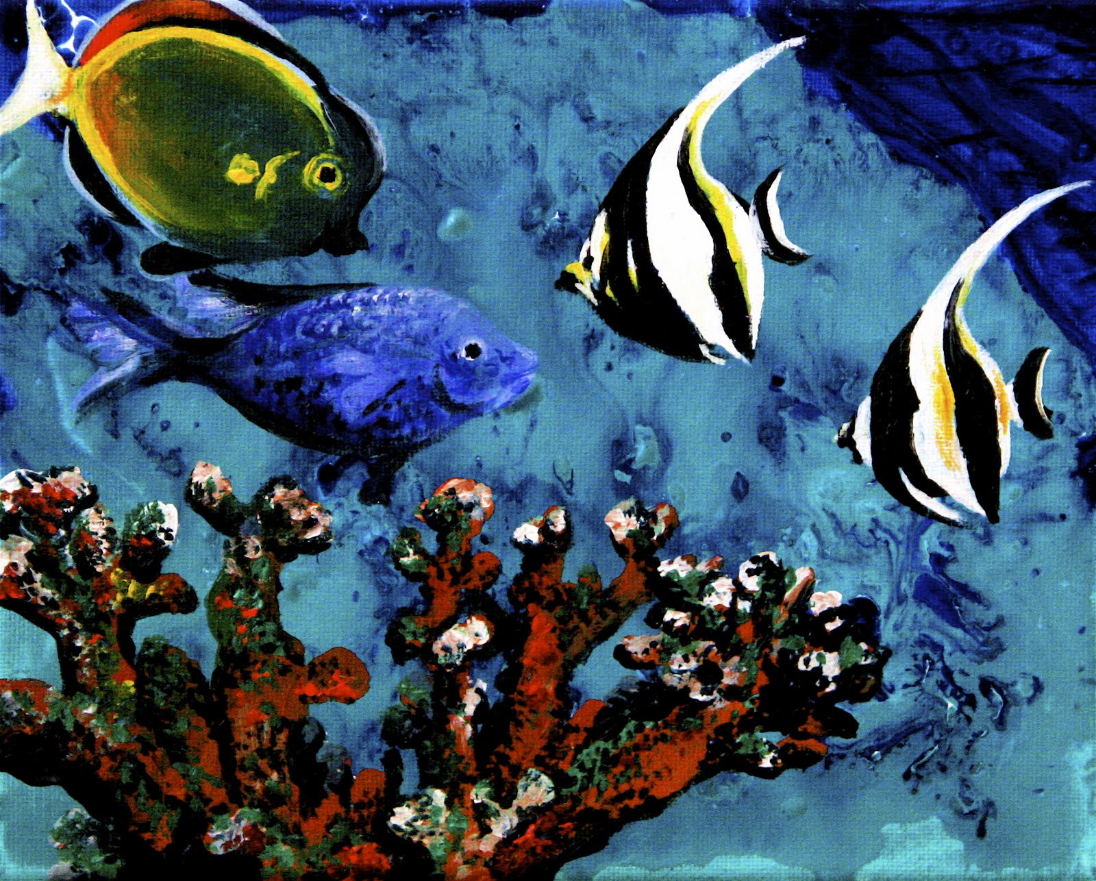 Shana Squier Fine Art: Hanauma Reef Fish 8"x10" original acrylic painting