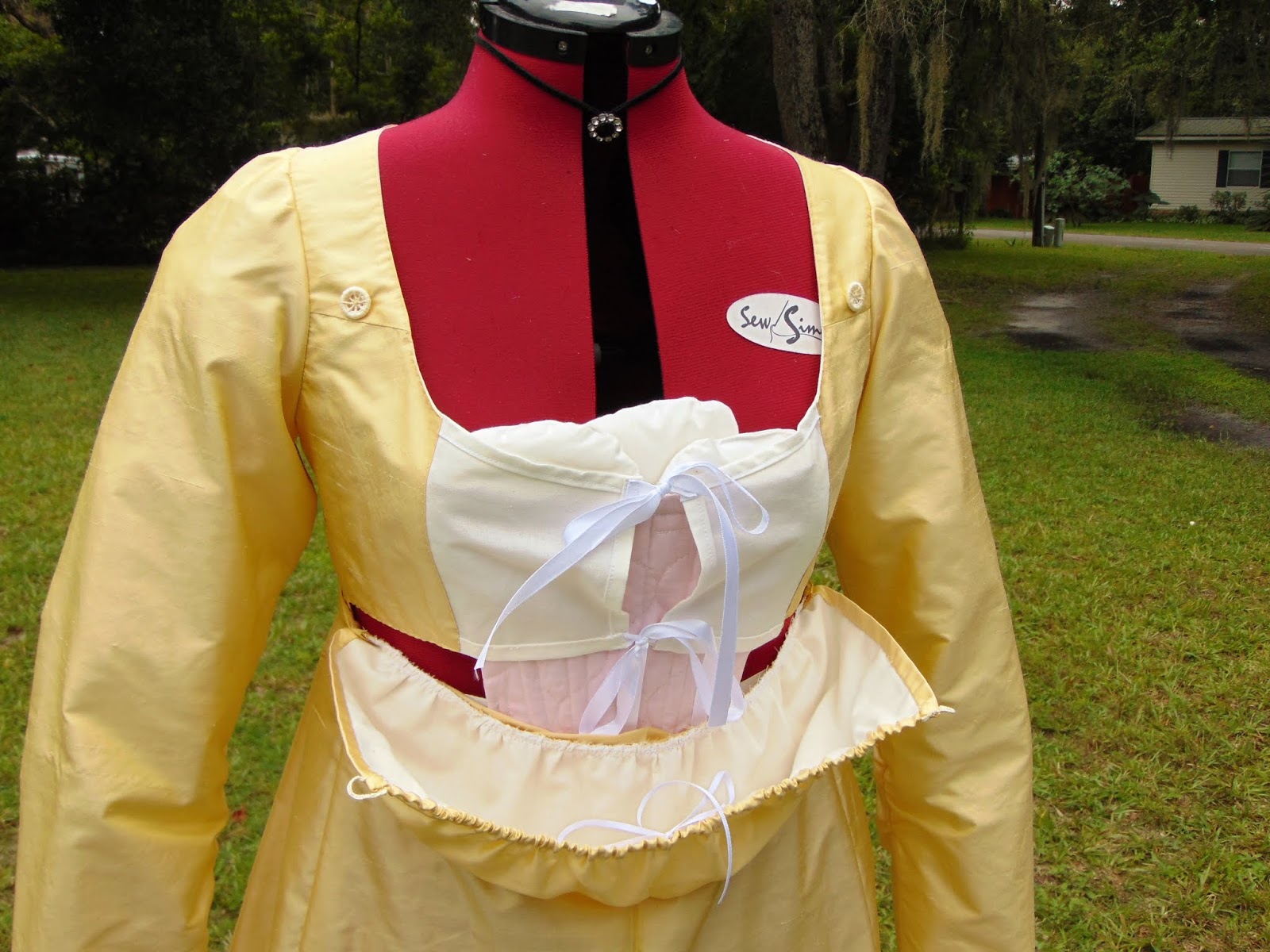 The Antique Sewist: Regency Bib Front Dress - Yellow Silk