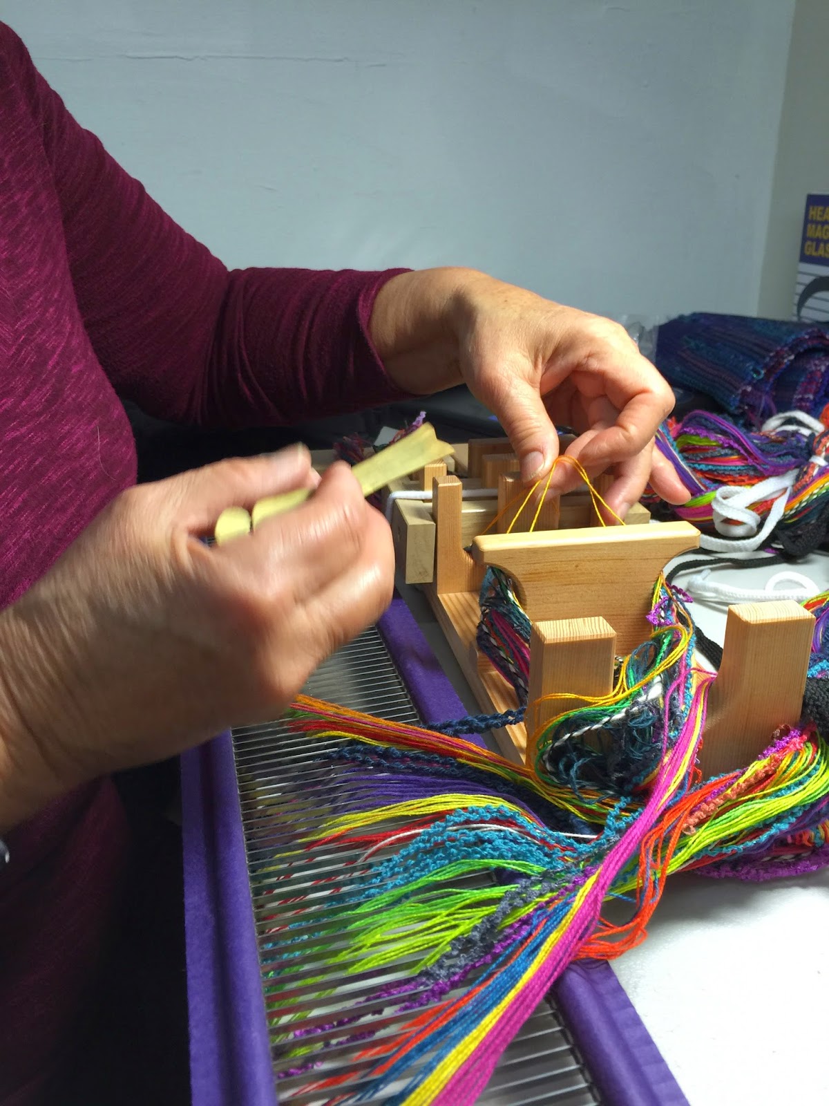 CENTERING WITH FIBER: Saori 4 harness loom : Threading away from the loom