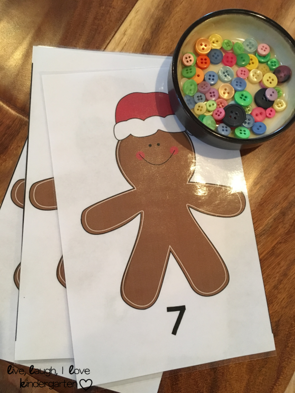 We took these gingerbread number cards I made and used buttons to ...