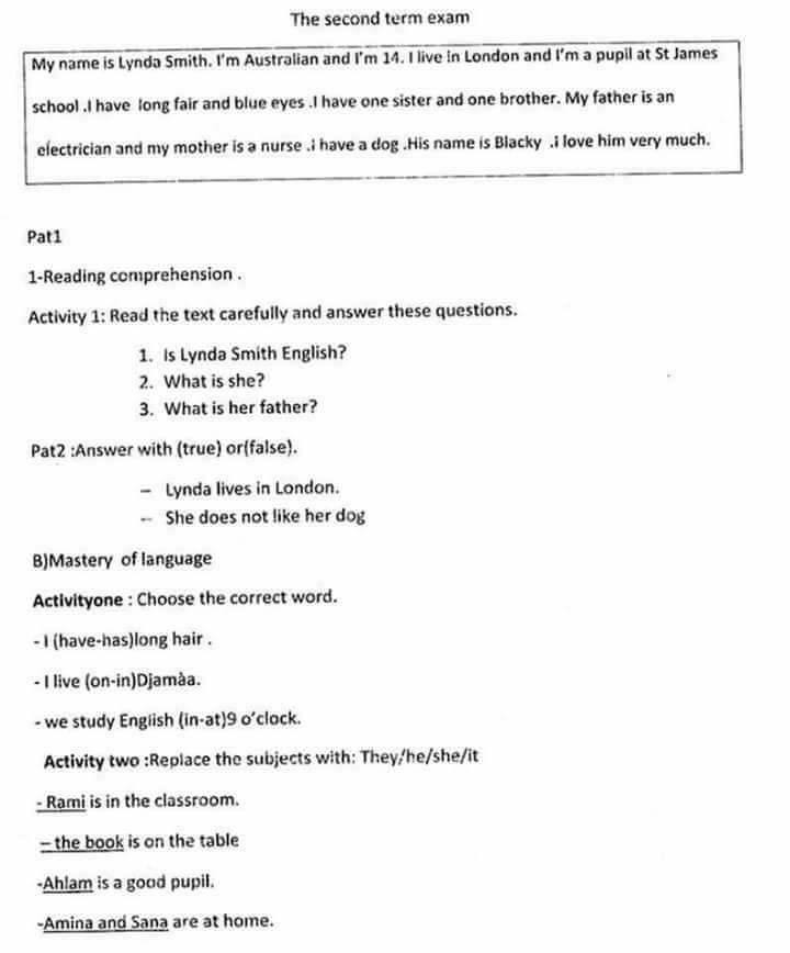 Exampls of tests & exams english language 1AM