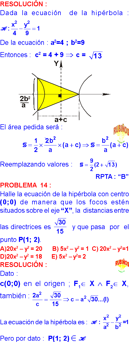 ECUACIÓN DE LA HIPERBOLA EN GEOMETRIA ANALÍTICA EJERCICIOS DESARROLLADOS DE CÓNICAS PDF