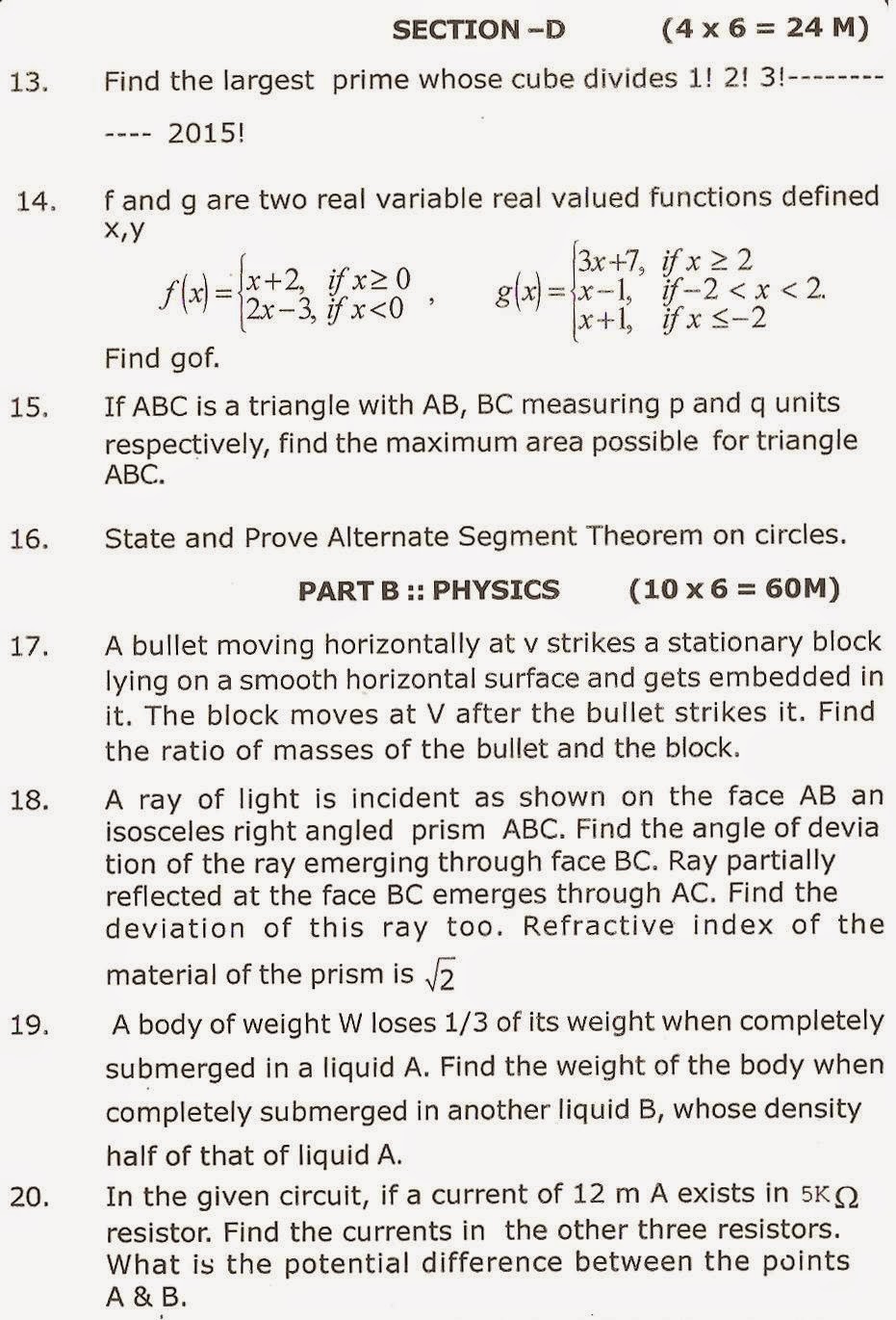IIT Ramaiah SAT Model Paper for JEE Coaching - 2015
