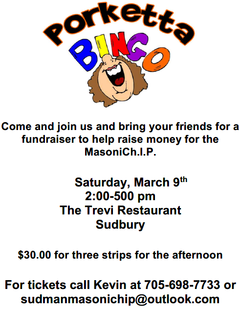 Sudbury Manitoulin District Freemasons: MasoniCh.I.P. Porketta Bingo ...