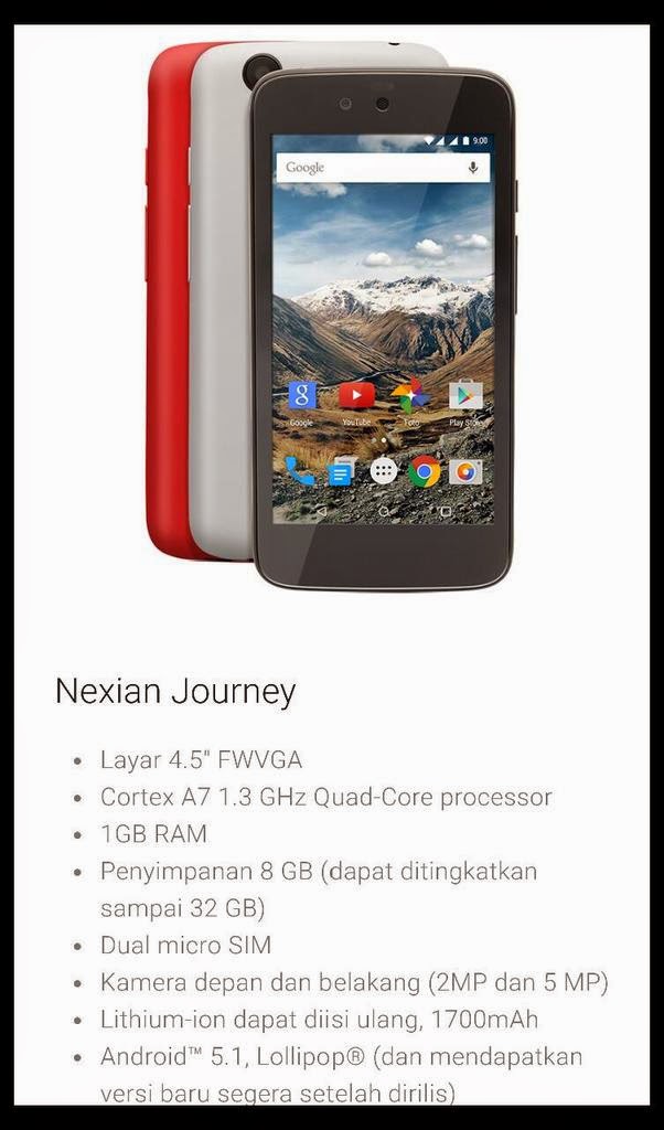 Nexian Journey 1, Smartphone Android One Pertama di Indonesia | Didno76.com
