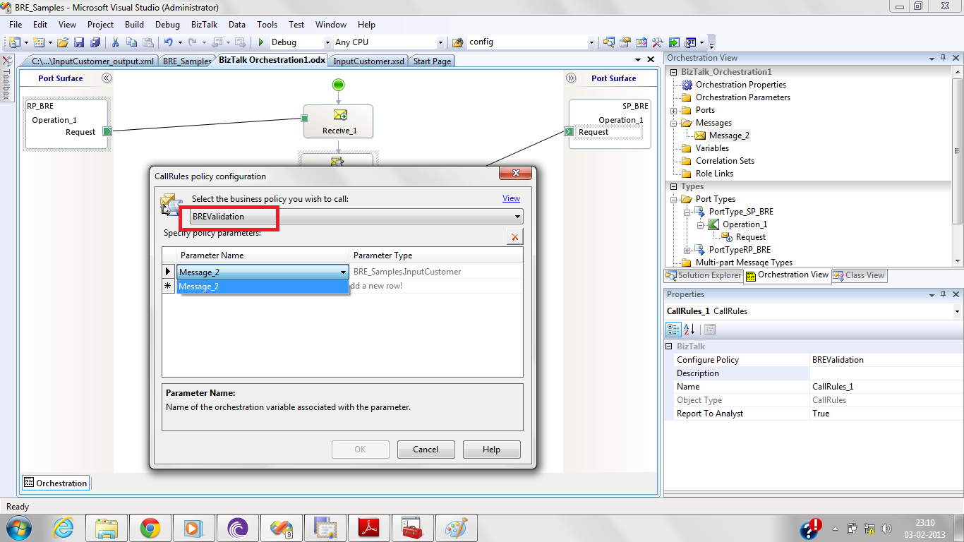 BizTalk Village: Passing a message to BRE using call rules shape in biztalk