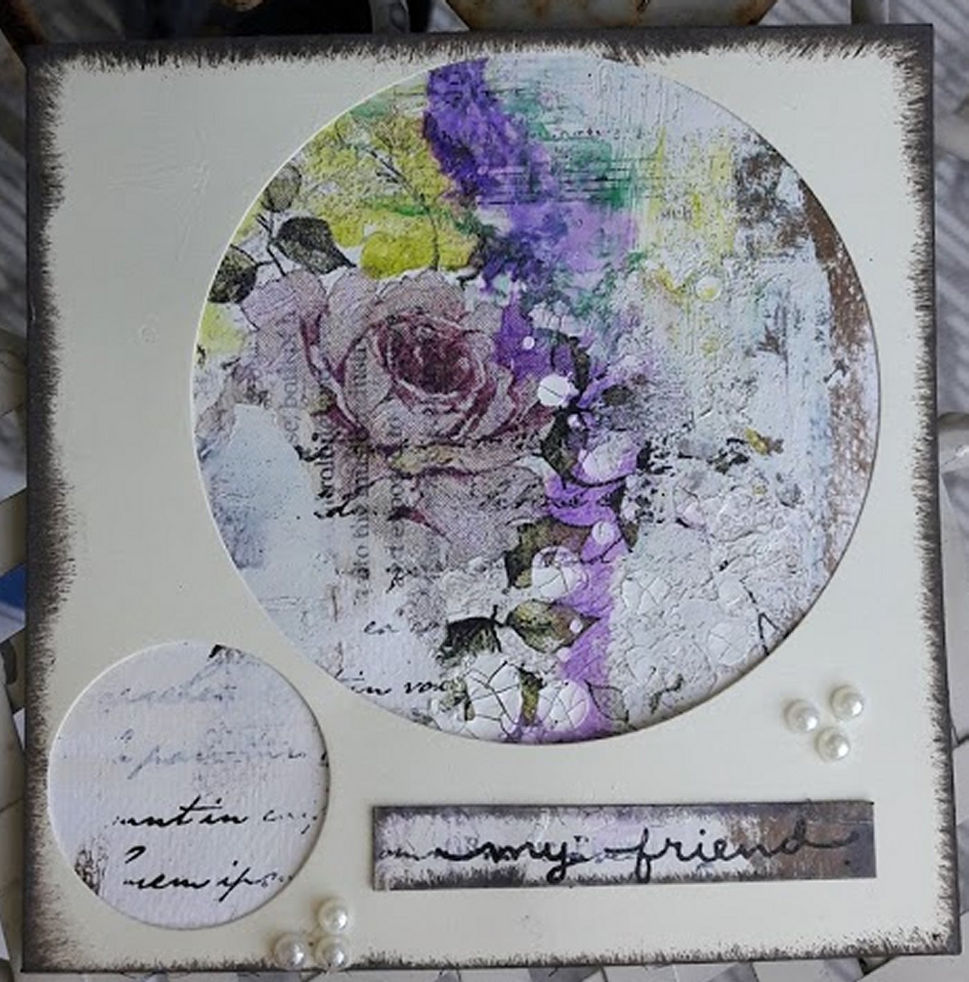 Fasters korthus: Rose mixed media card 1-2