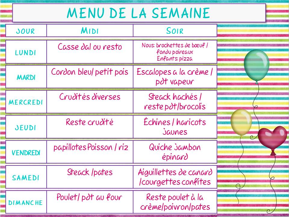 menu de la semaine #2