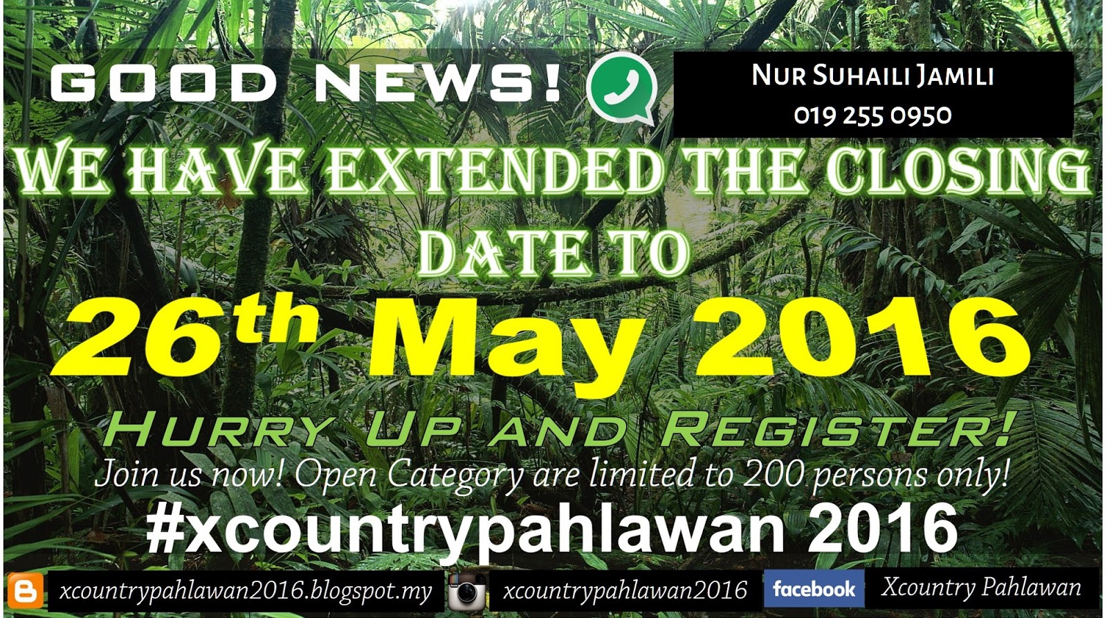 XCountry Pahlawan 2016: WE HAVE EXTENDED THE CLOSING DATE FOR REGISTRATION!