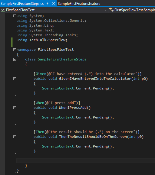 C# Visual Studio - SpecFlow Step Definition file | Automation Home