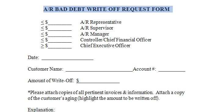 Office Forms: Accounts Receivable Bad Debt Write-Off Request Form