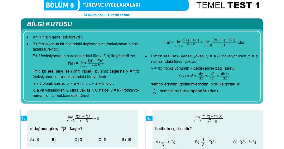 Türev Soruları #1 (Türevin Tanım) - Sayısalla - Hadi Sende Sayısalla
