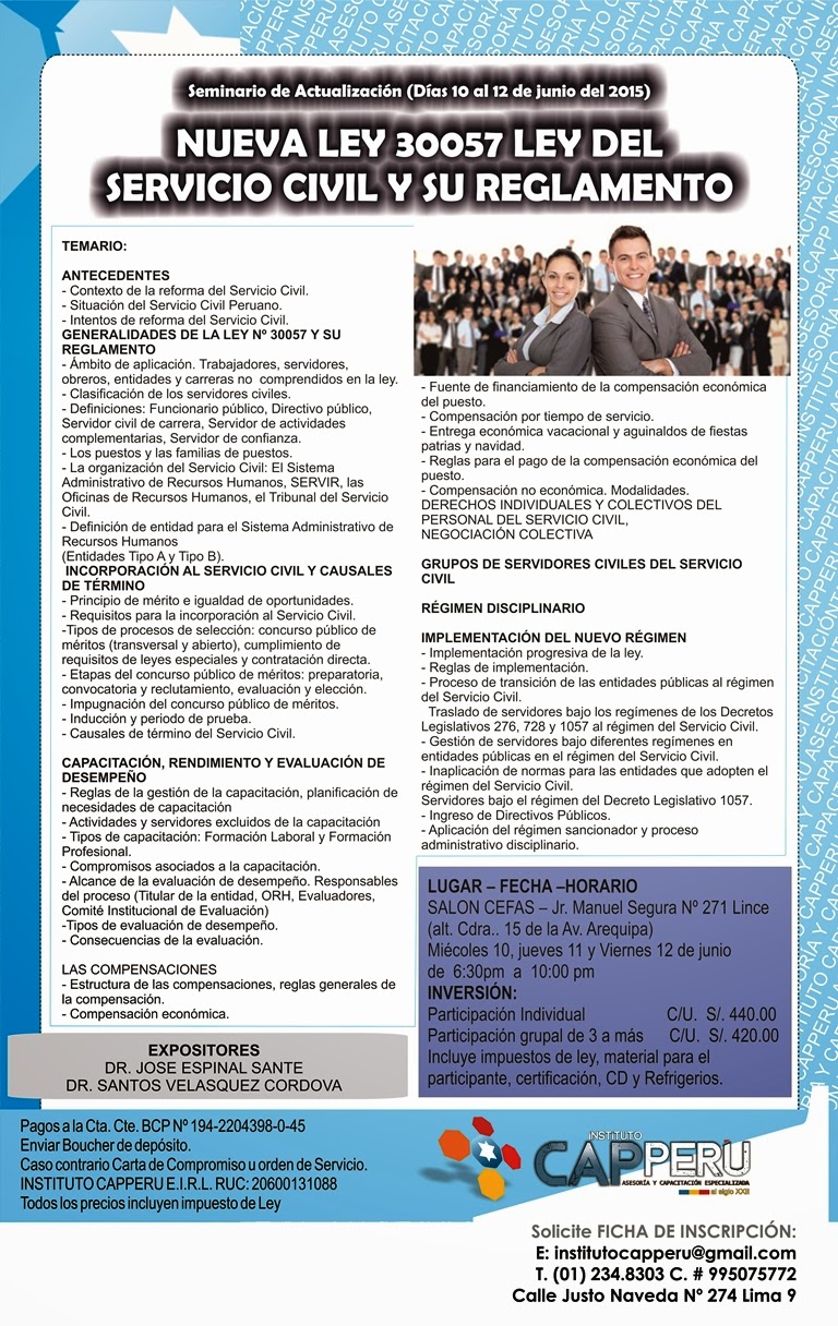 Nueva Ley 30057 Ley del Servicio Civil y su Reglamento ~ INSTITUTO CAPPERÚ