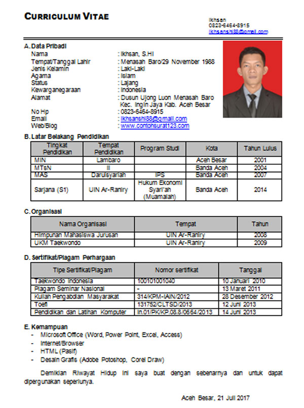 10 Contoh Cv Fresh Graduate Teknik Informatika Yang Paling Dicari ...