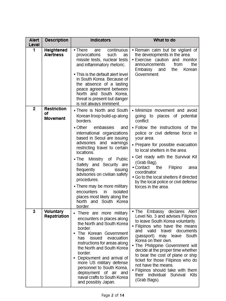 War Contingency Plan of Philippine Embassy in Seoul | PinoySeoul.com