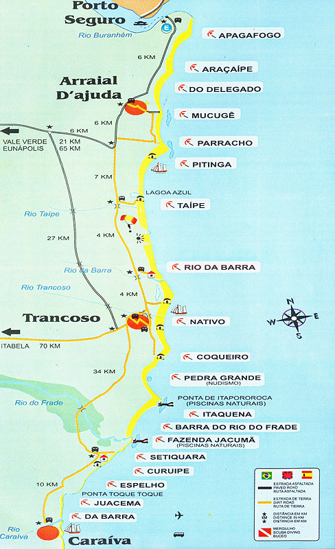 Playas de Brasil: Mapa costero de Porto Seguro hasta Caraíva