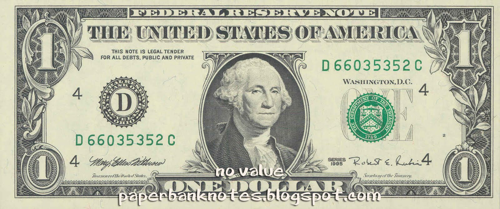 america: .The United States of America - $1 Dated 1995 Web Note