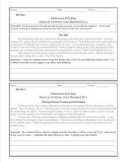 Literacy & Math Ideas: Inference Common Core Exit Slips: Grades 6-8