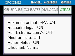 Pokémon Edición Reloaded: Menú de Opciones en Pokémon Reloaded
