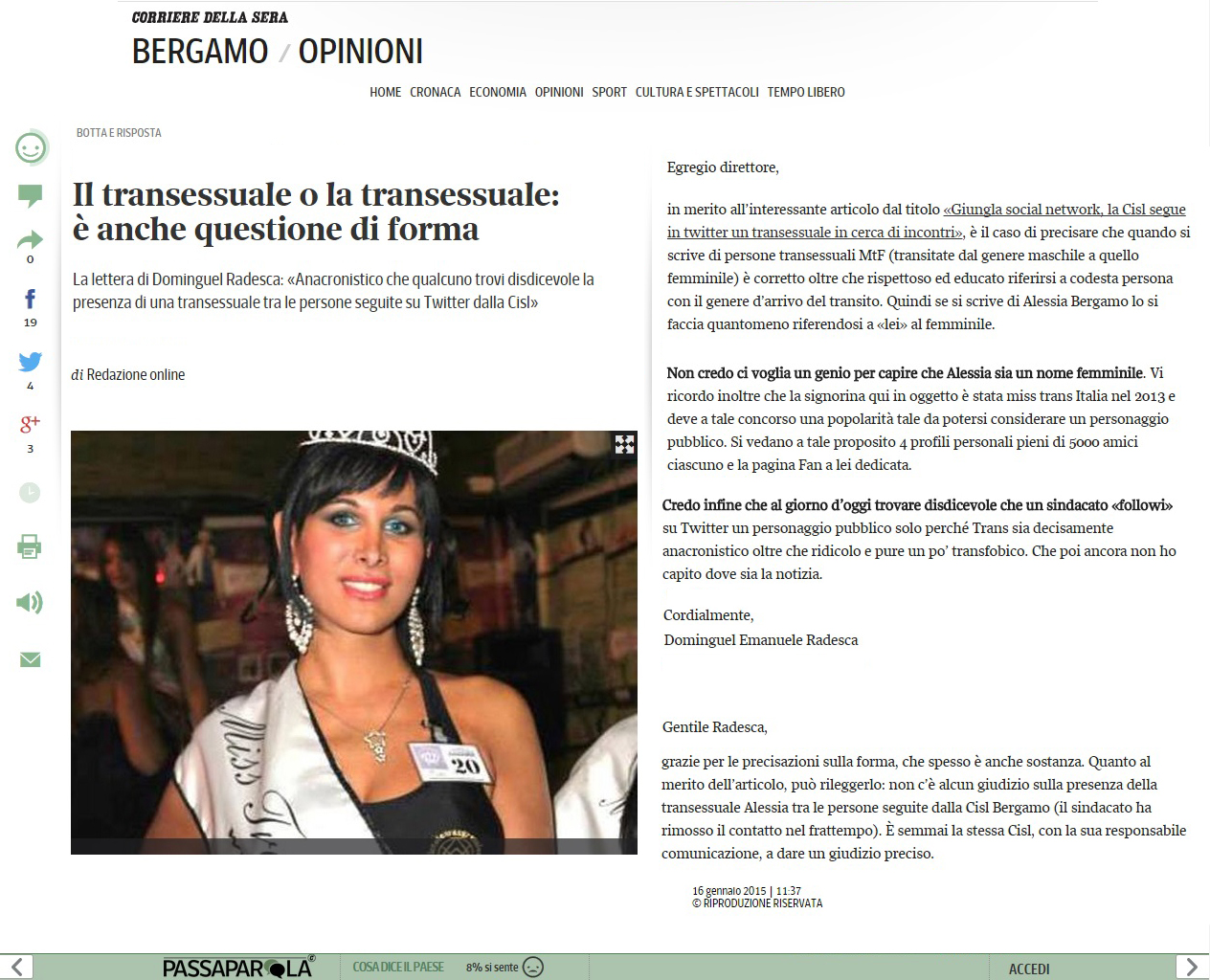 LA FAMOSA TESTATA GIORNALISTICA DAGOSPIA SCRIVE DI ME