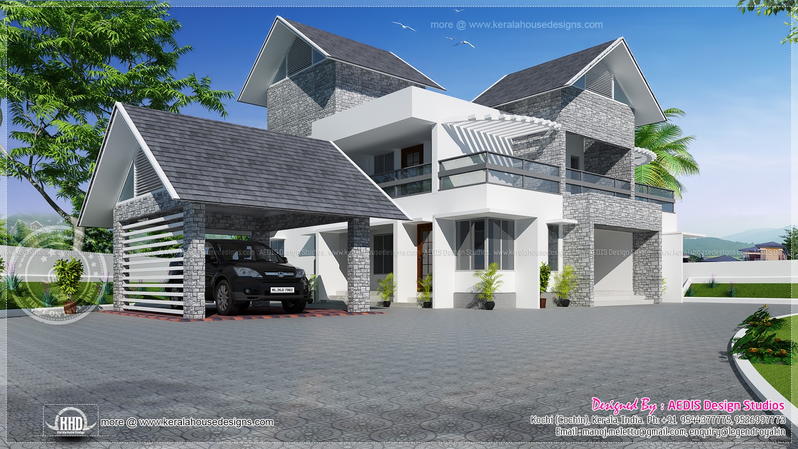 Modern sloping roof luxury house - Kerala Home Design and Floor Plans ...