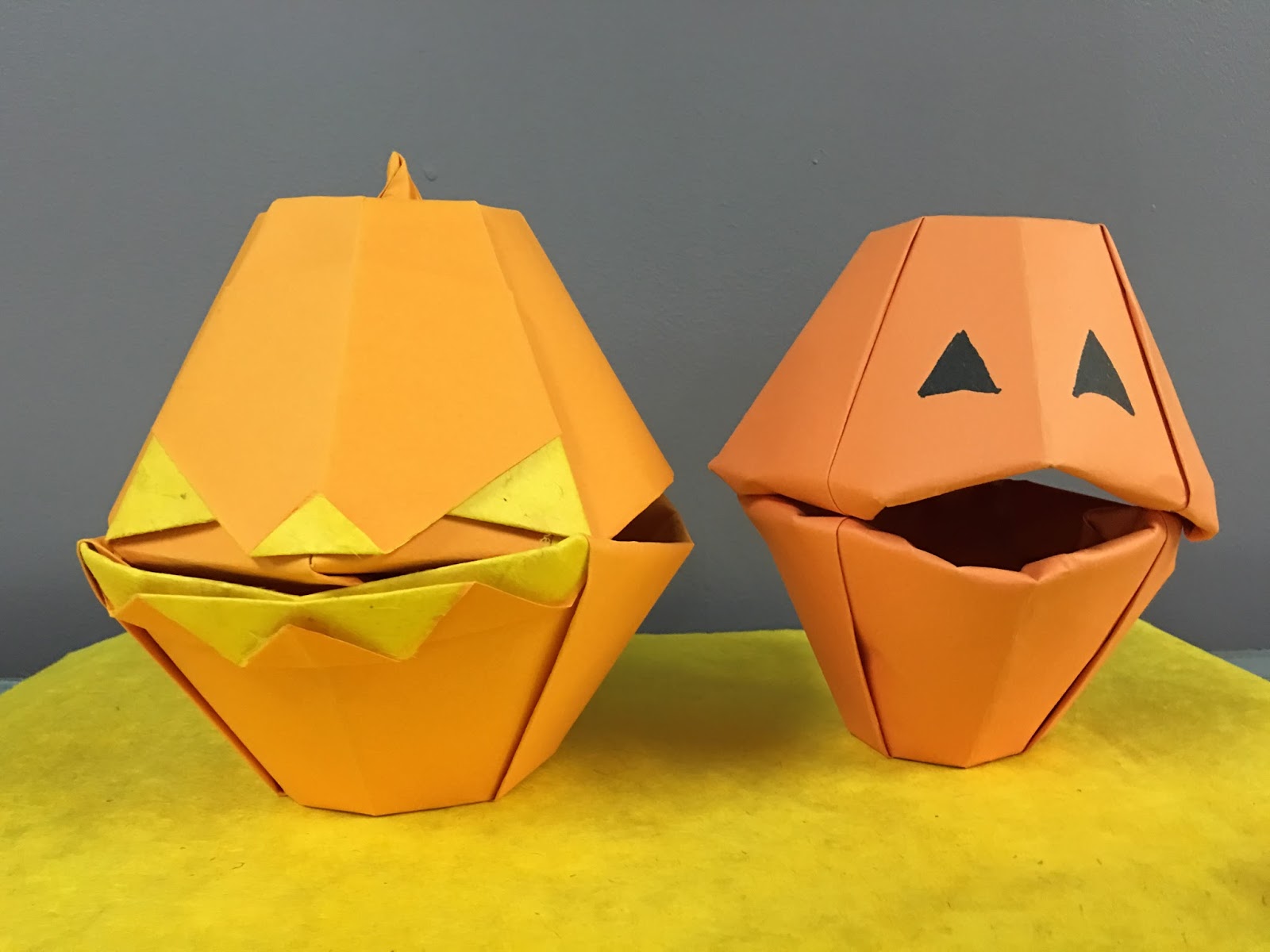 Have Paper, Will Travel: Folded Two Scary and Happy Pumpkin Boxes