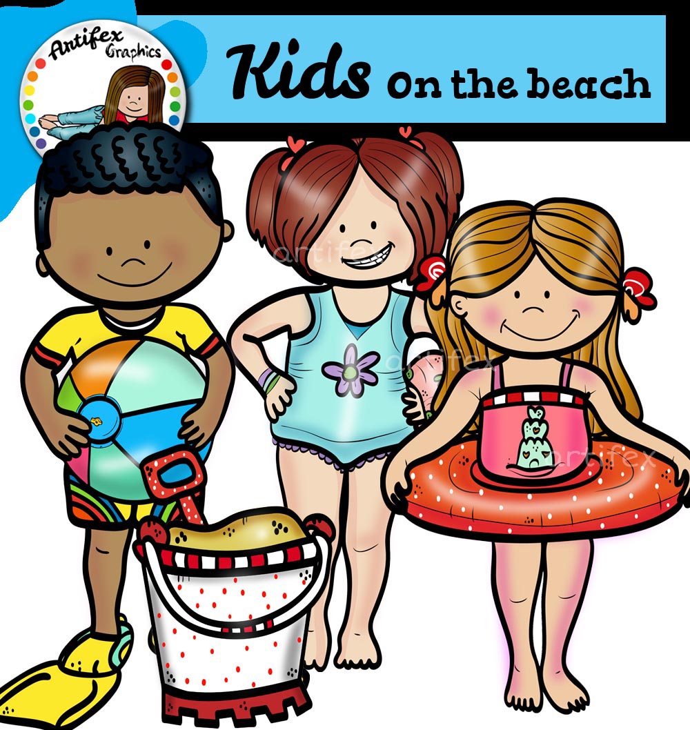 Artifex Graphics: Kids on the beach clip art