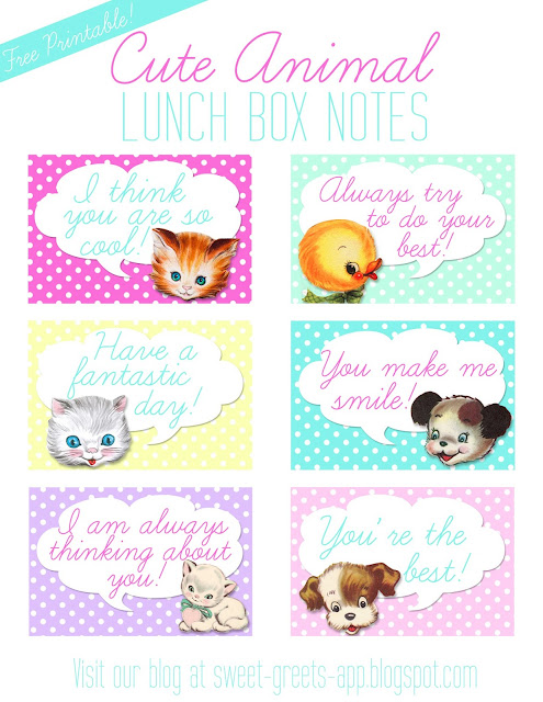 Sweet Nothings: Free Printable: Vintage Animal Lunch Box Notes