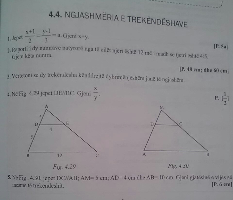 Ushtrime te Matematikes.: Ushtrime nga ngjashmeria e trekendeshave.