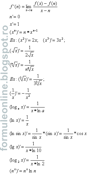 Formule derivare - formuleonline