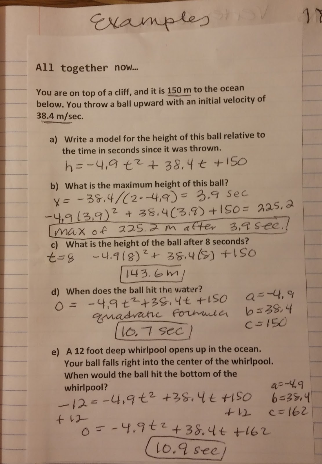 Beautiful Math: Projectile Motion (Algebra One)